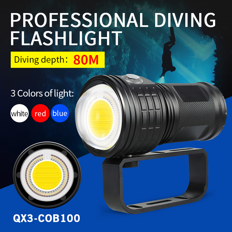 QX3 80W Photography Fill Light Diving Flashlight 3 Colors IPX8 Diving ...