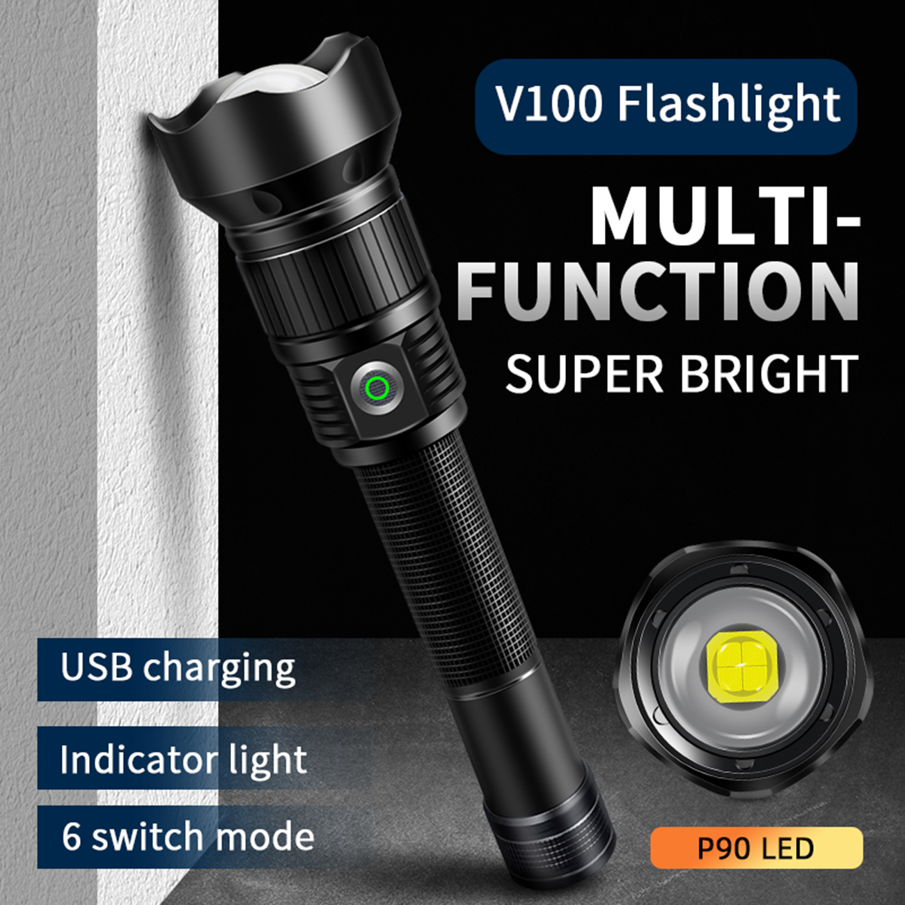 V100 40W Zoom Flashlight 4,000 Lumens P90 LED