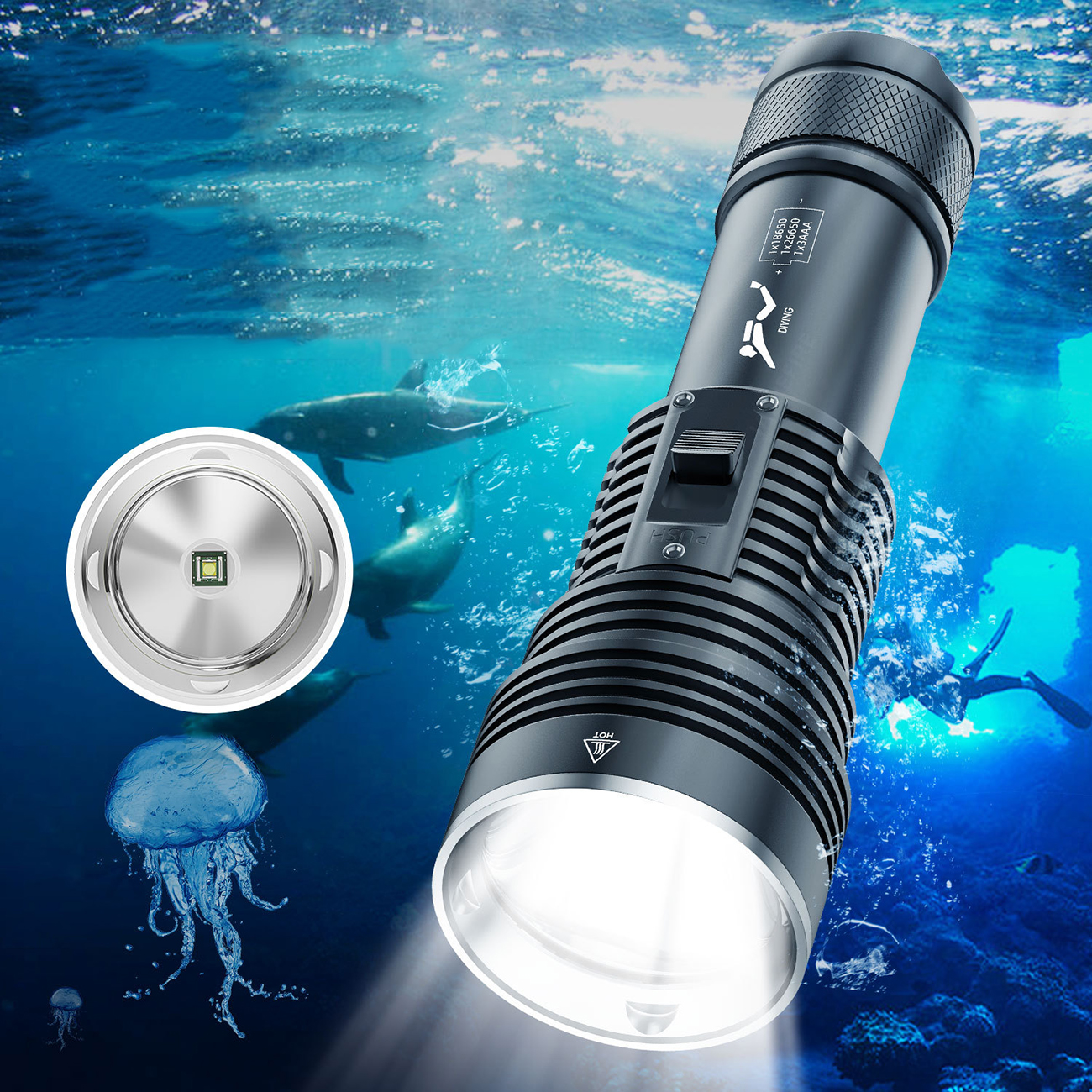 DV66 40W White Laser Diving Flashlight BT90 LED 4 Light Modes