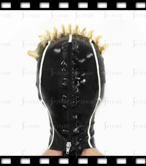 Latex Rubber Hoods Masks Maid Uniform Masks Top Ruffels White Trims ...