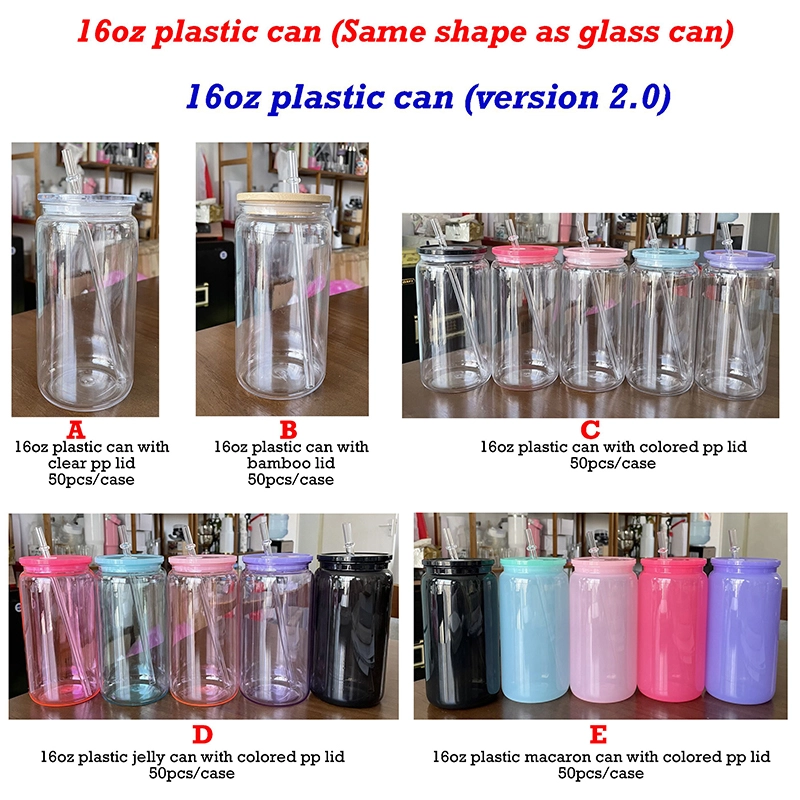 2.0 16oz Acrylic Plastic can with Straw for Vinyl/UV DTF Wraps-50pcs.case