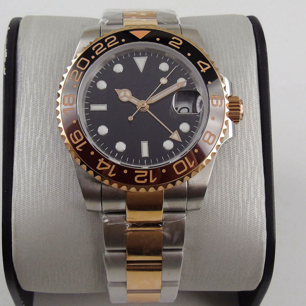 40mm Bliger Two tone men's watch Ceramic Bezel Sapphire Glass GMT ...