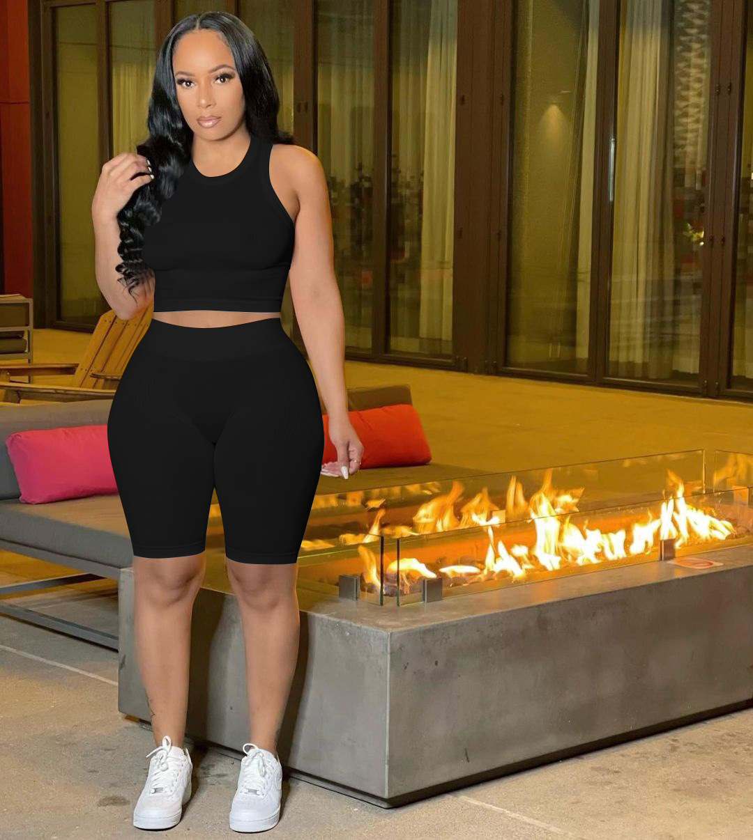 Sport Solid Tight Two-Piece Shorts Set