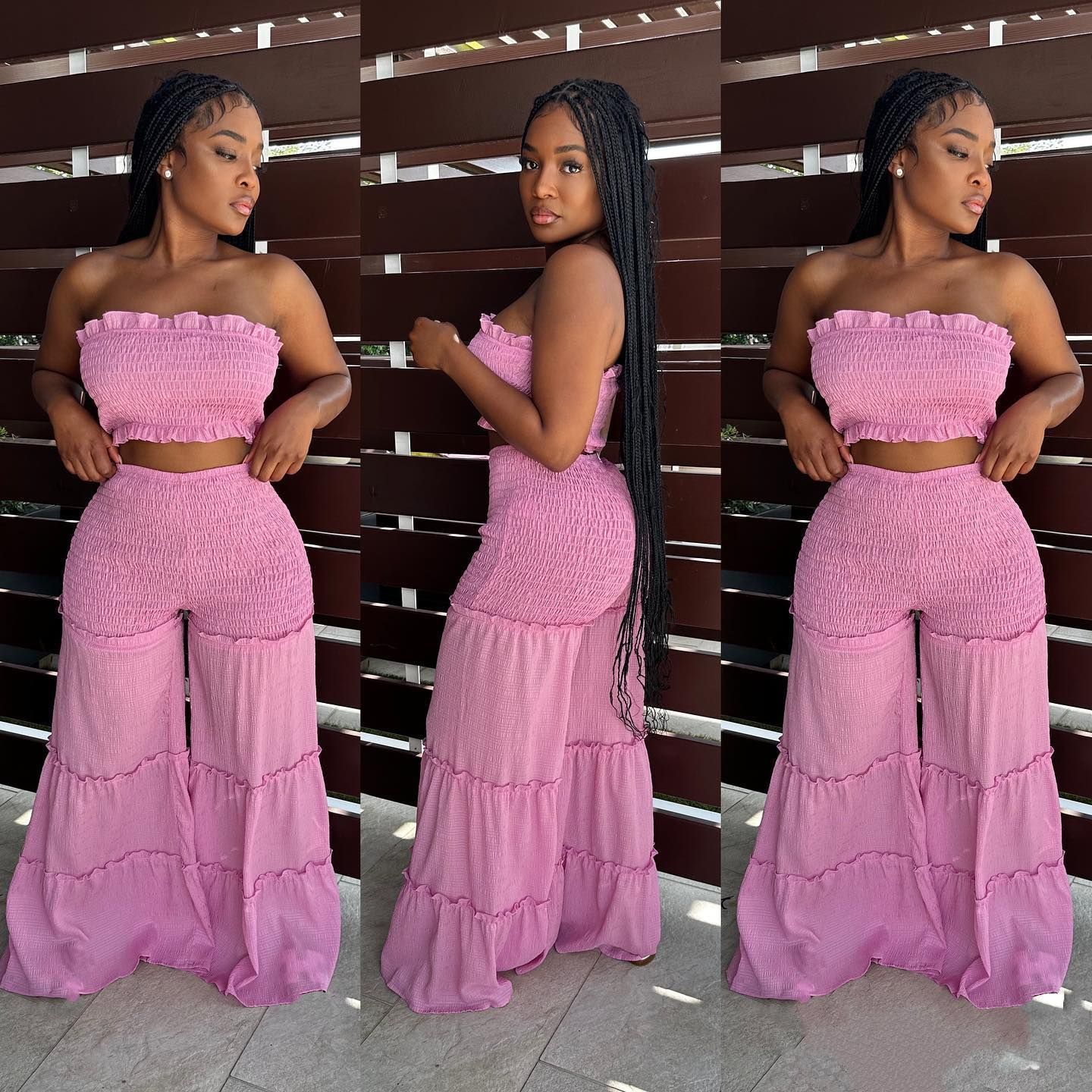 Bubble Crepe Fungus Edge Panel Bra Pants Set