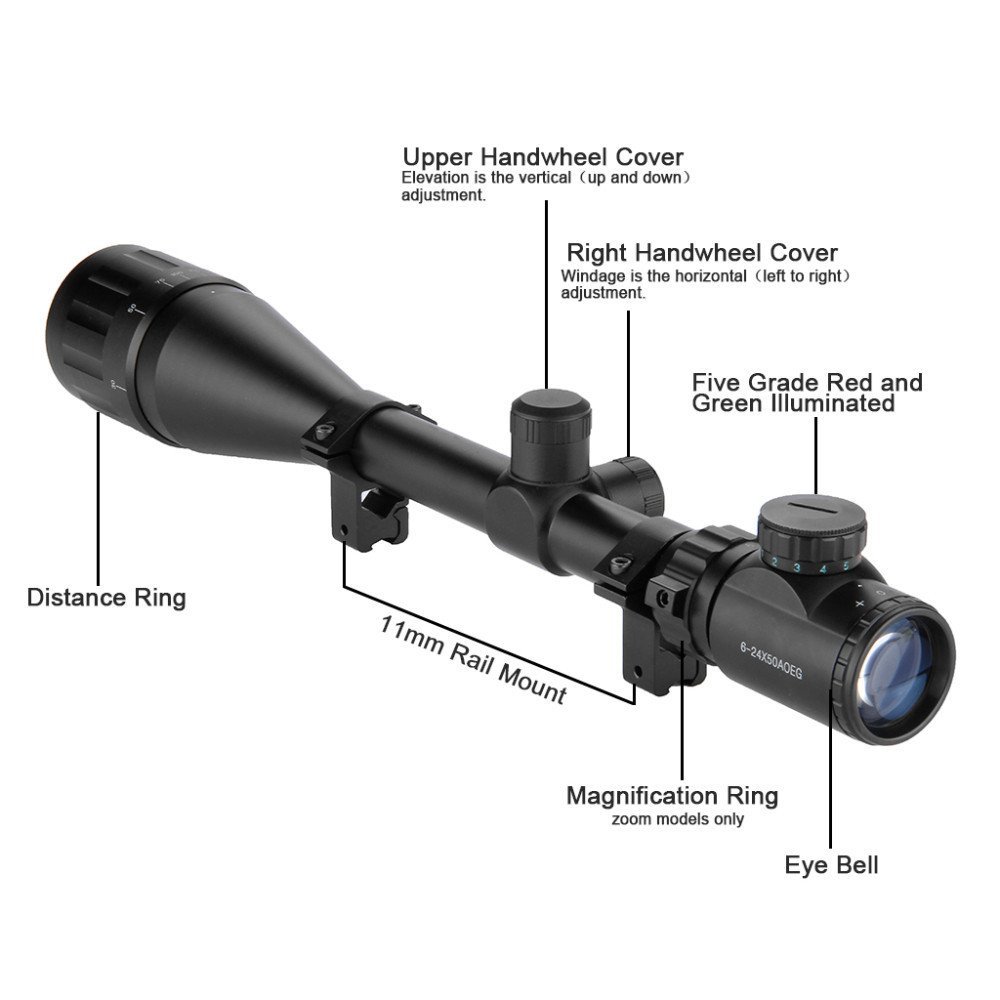 6-24x50mm AOEG Red & Green Hunting Rifle Scope Illuminated Crosshair ...