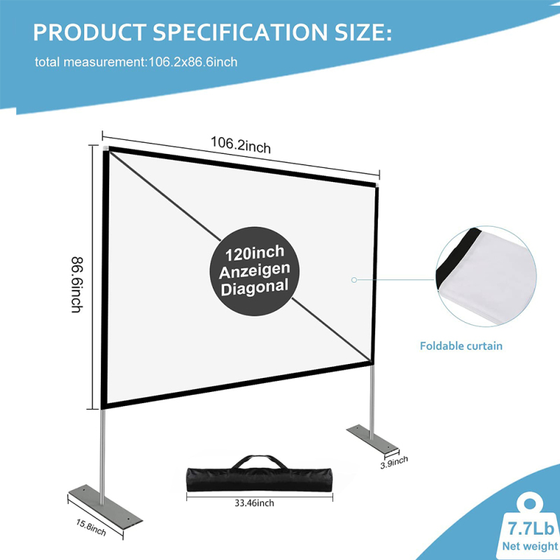 100 120 inch Foldable Portable HD 2K 4K Projector Screen with Stand ...