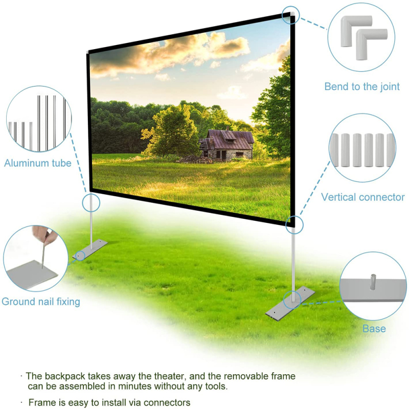 100 120 inch Foldable Portable HD 2K 4K Projector Screen with Stand ...