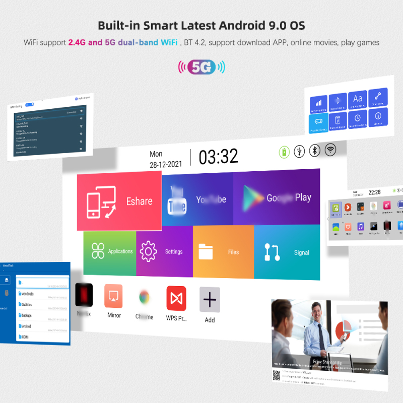 ThundeaL 2K 4K Mini DLP Projector Portable Pico Smart Android 9 Wifi Projector BW-VT2 Home ...
