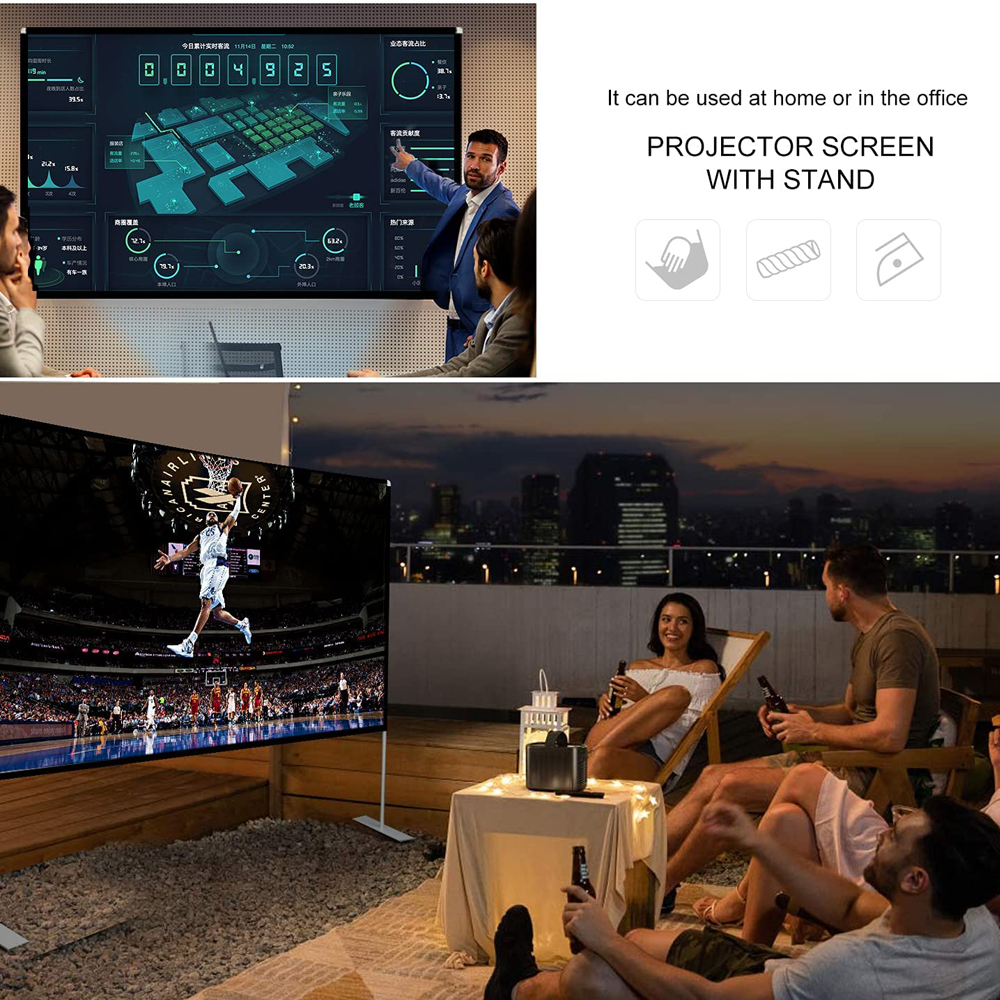 100 120 inch Foldable Portable HD 2K 4K Projector Screen with Stand ...