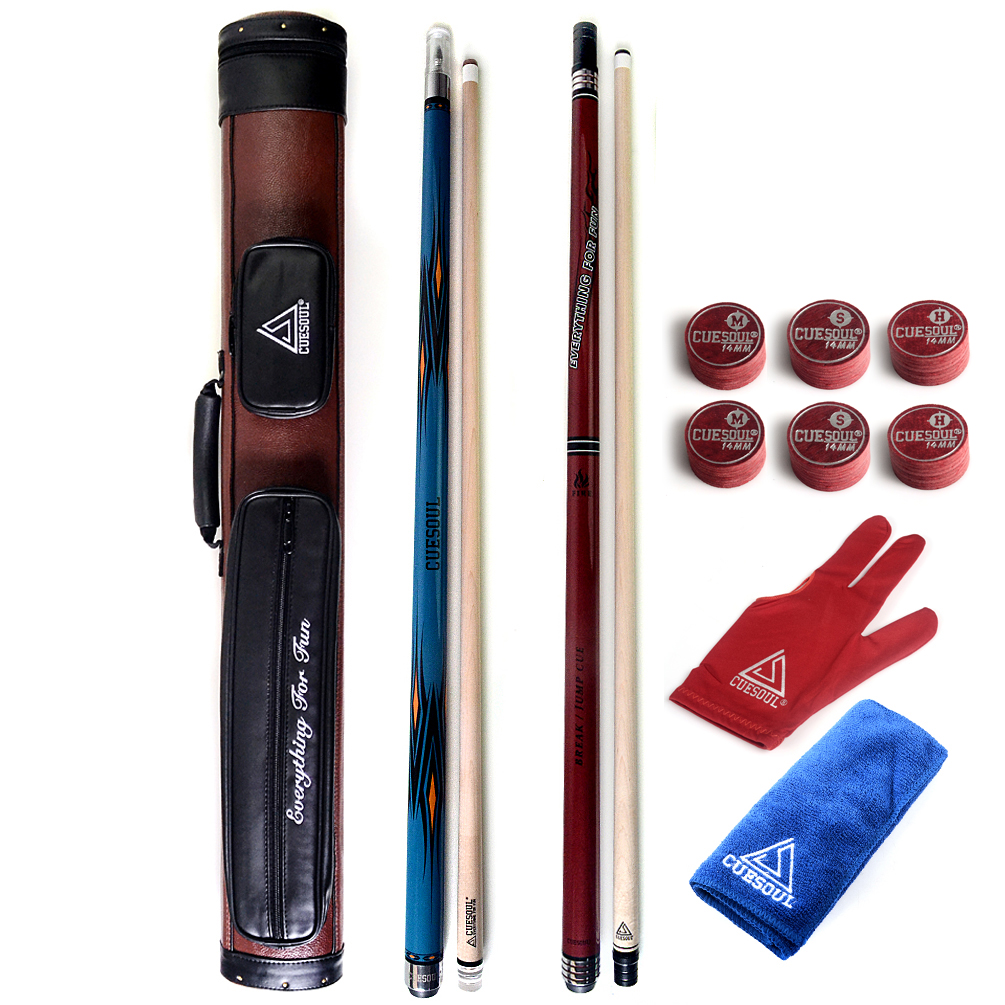CUESOUL 11.5mm Cue Tip Break Cue Jump Cue,2 Cues with 2x2 Cue Case