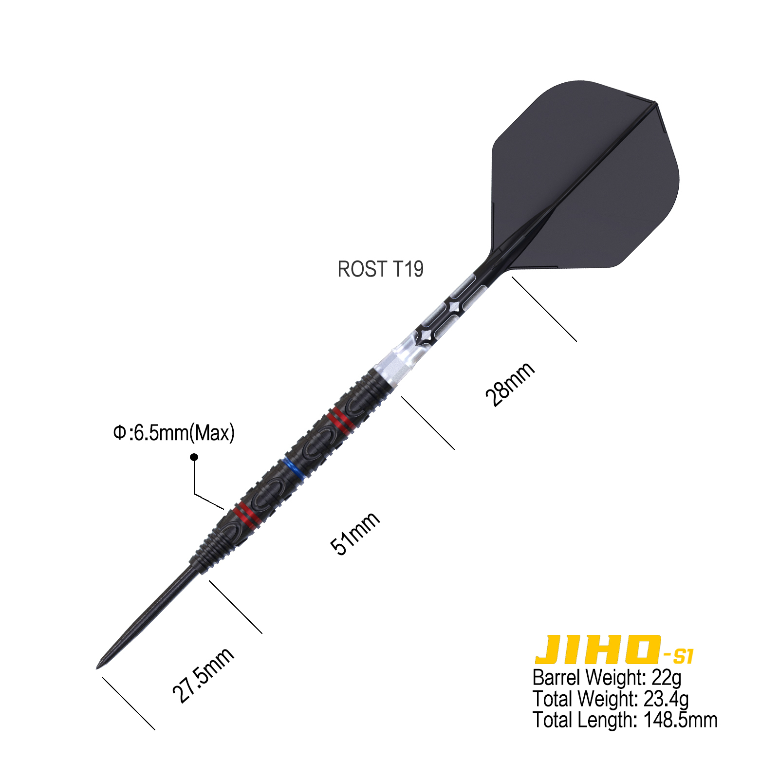 CUESOUL JIHO S1 22g/24g Steel Tip 90% Tungsten Dart Set with Titanium ...