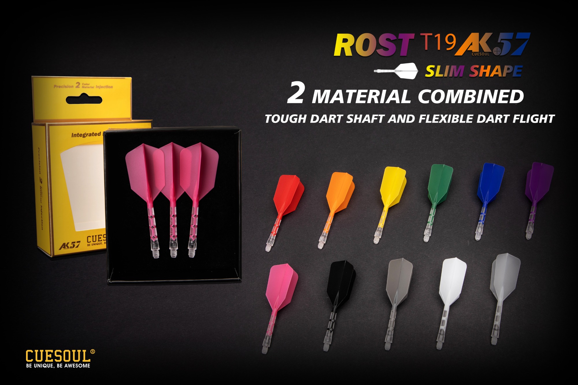 CUESOUL ROST T19 Integrated Dart Shaft and Flight Slim Shape,Blue Set of 3