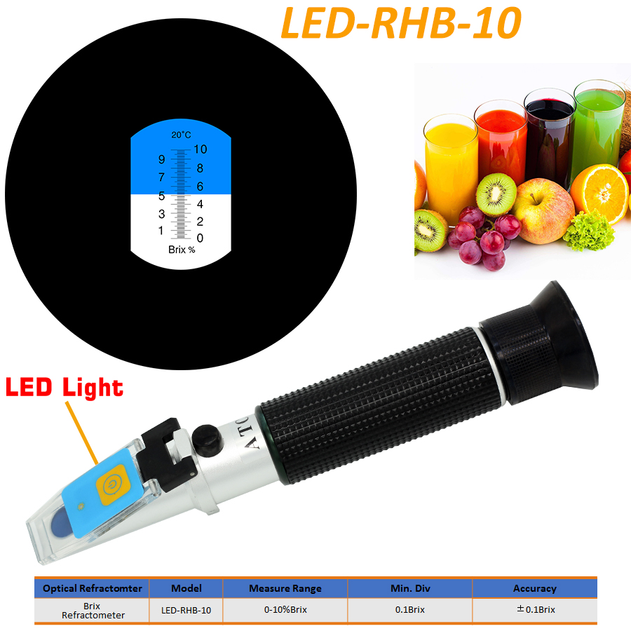 LED-RHB-10 ATC Brix 0-10% optical refractometer,LED Brix Refractometer