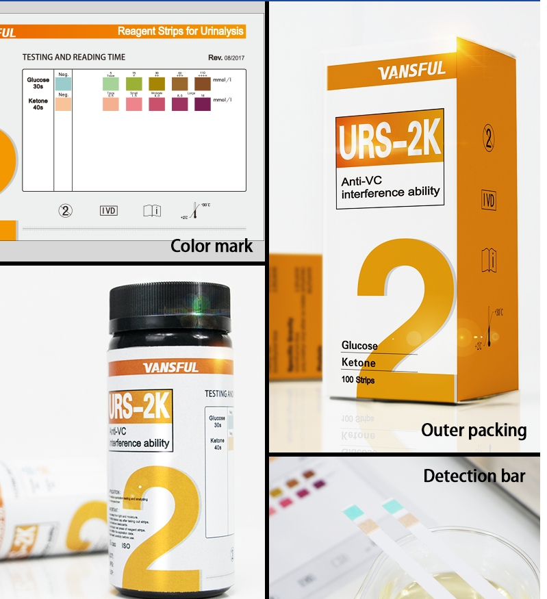 Urine Glucose Ketone Test Strips URS-2K,PH Paper
