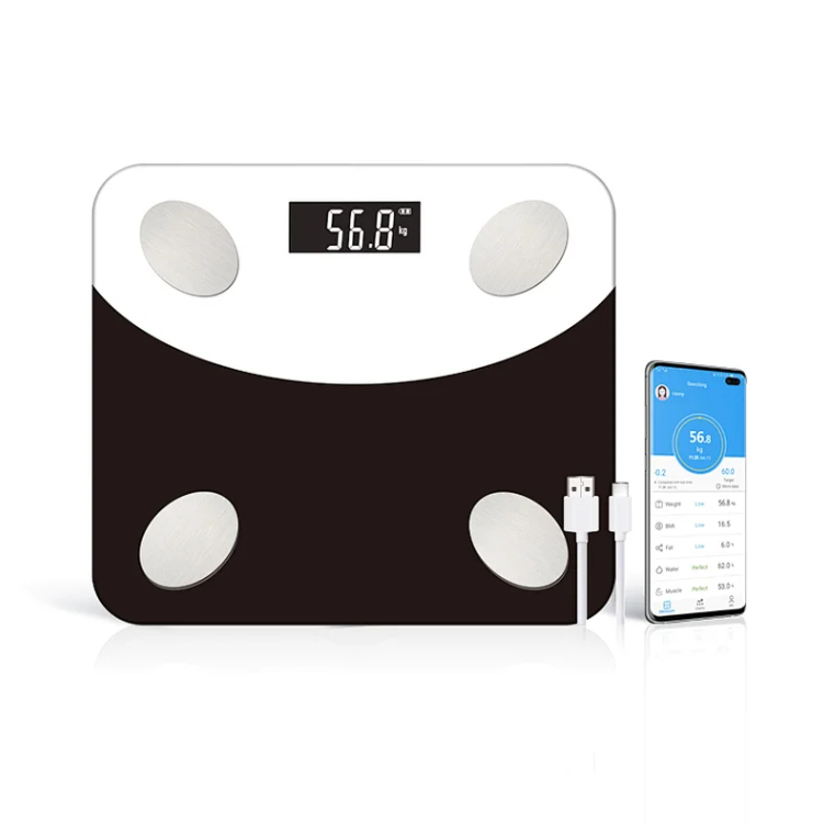 Black Glass Intelligent Home Digital Weight Scale With USB Charger body ...