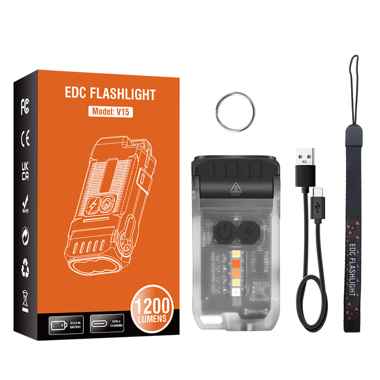 BORUIT V15 Small EDC Flashlight 1200 Lumens Rechargeable 10 Modes ...