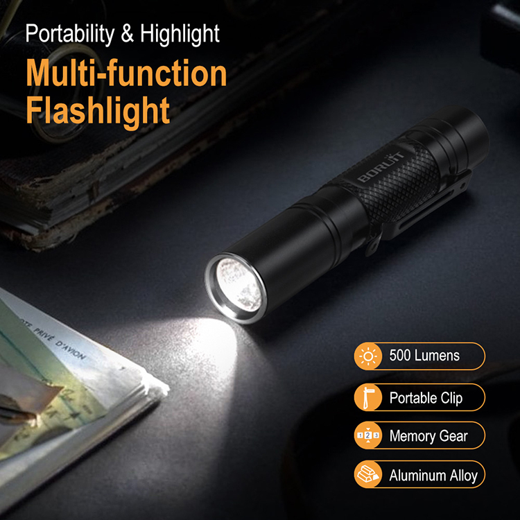Boruit RJ13 500 lumens high brightness EDC Flashlight Waterproof ...
