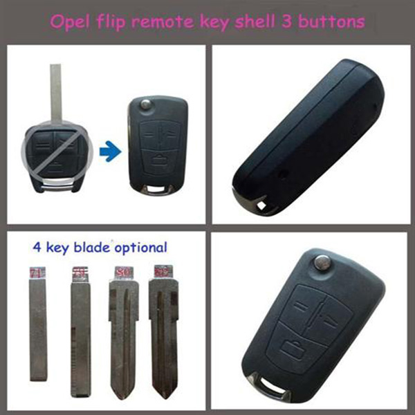 AS028001 for Opel Flip Remote Key Shell 3 buttons with 4 types blade ...