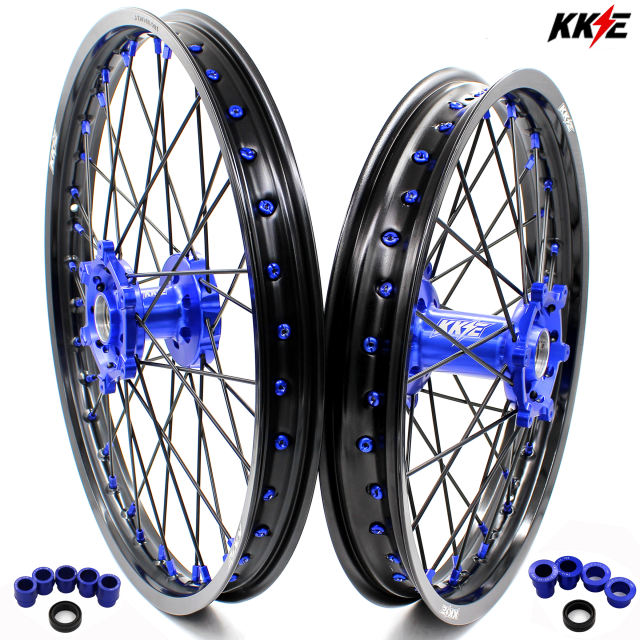 KKE 21/19 Dirt Bike MX Wheels Rims Set in Blue Hub/Black Spoke Fit ...