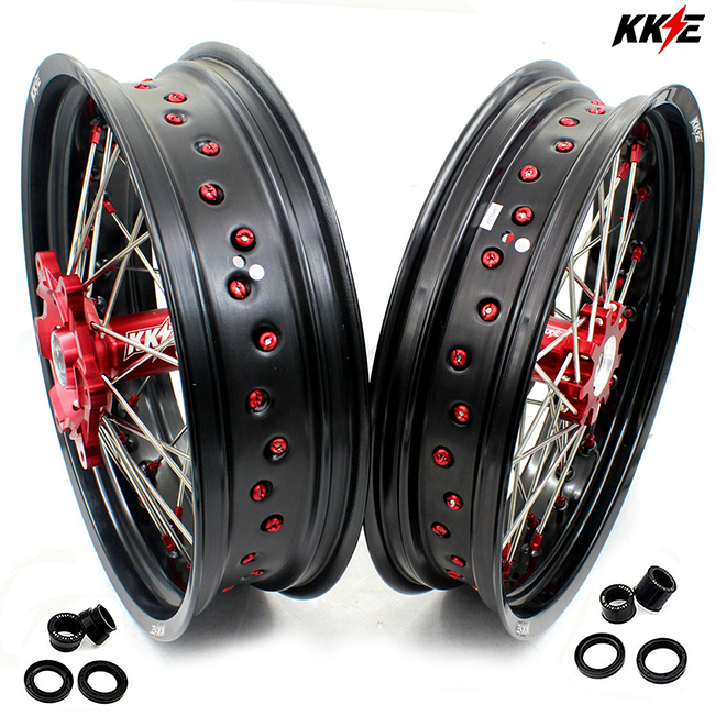 KKE 3.5/4.25*17 Supermoto Wheels Rim Set Fit HONDA XR650L 1993-2021 Red ...