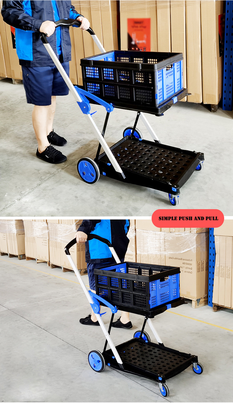 Folding double-decker cart shopping cart trolley towing truck slip cat ...