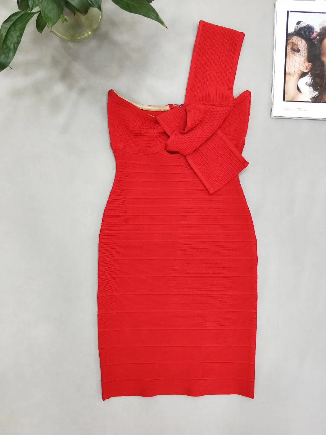 new fashion sample red one shoulder bodycon mature women classic ...