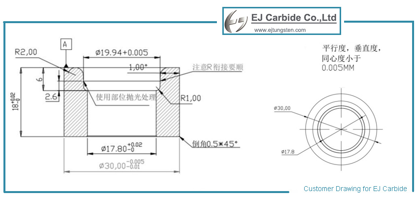 Customized tungsten carbide bushing with step inner hole