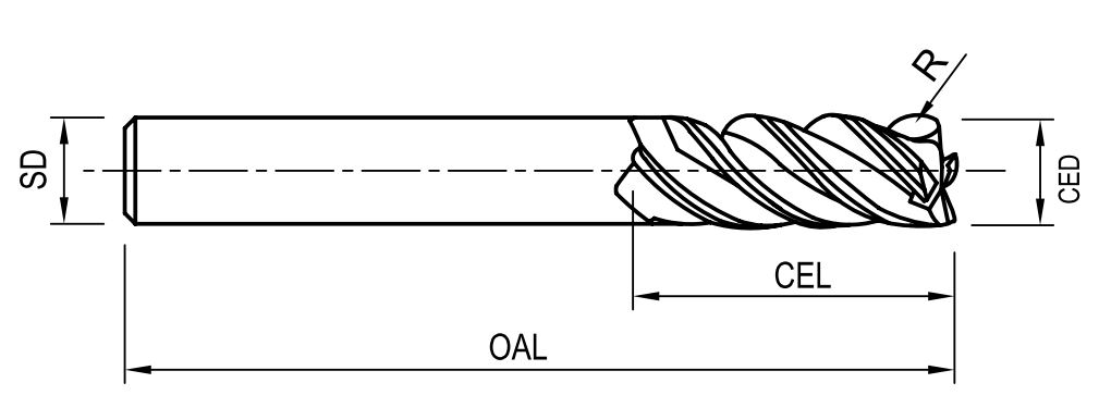 4 flutes helix angle corner round end mill from china