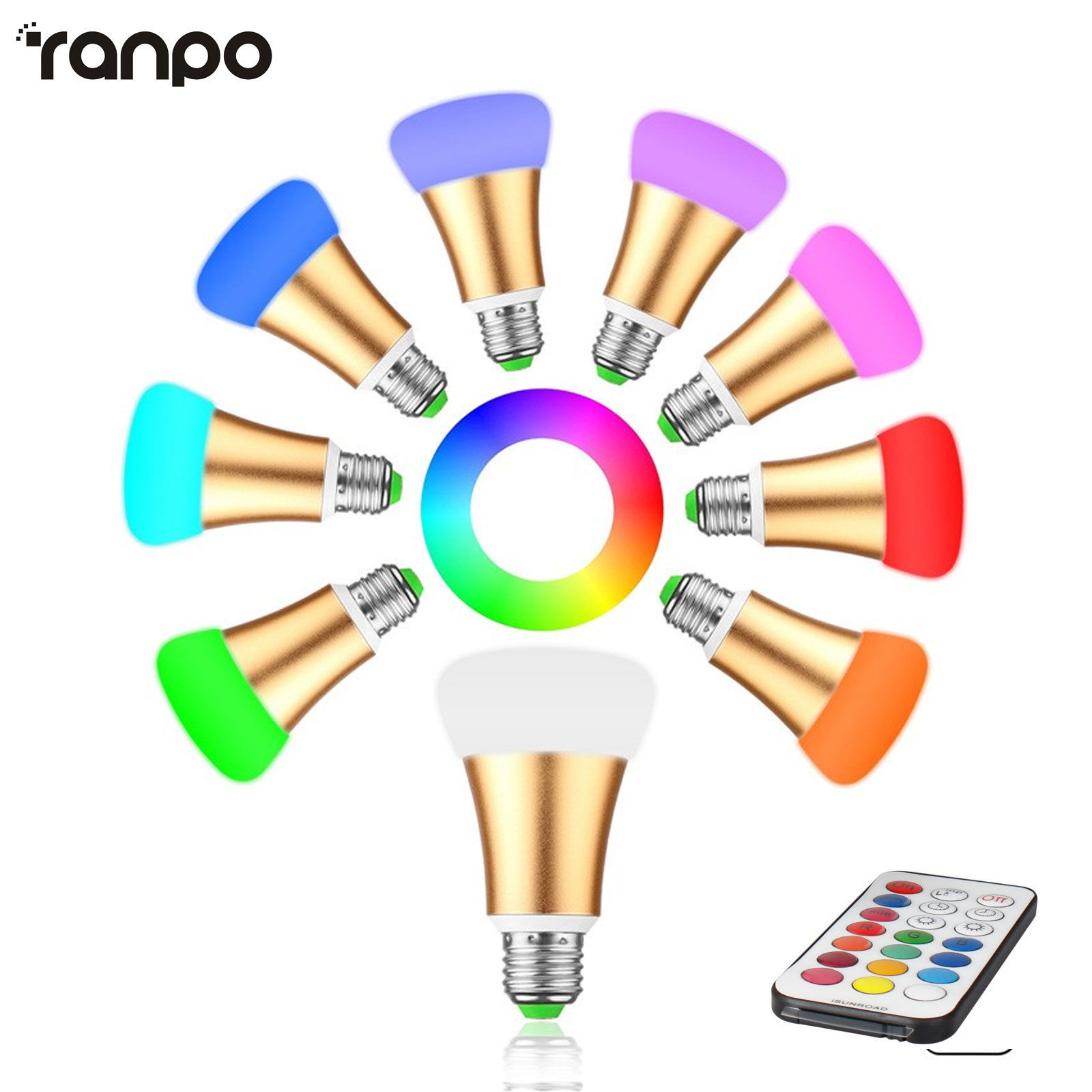 E27 RGB LED Bulb Light Stage Lamp 12 Colors 10W + 21 Keys Remote ...