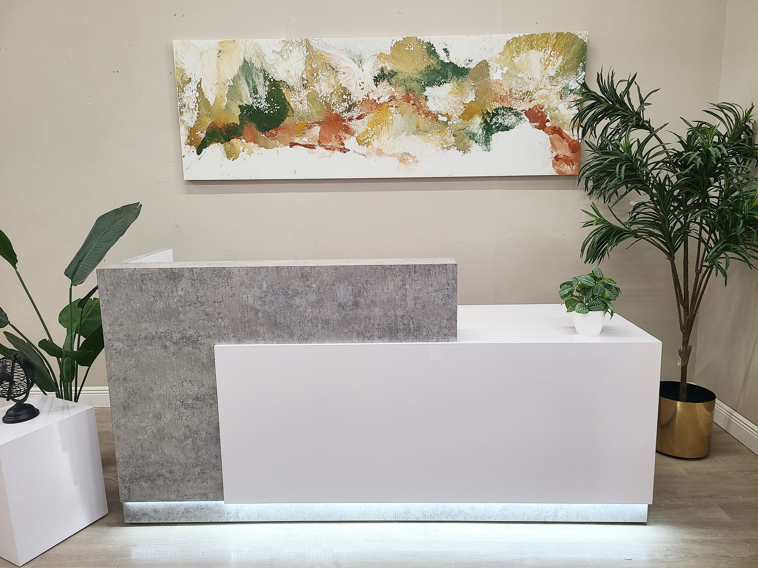 two person marble led custom reception desk for salons