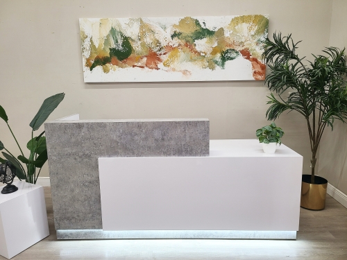 salon marble L shape custom latest durable reception desk