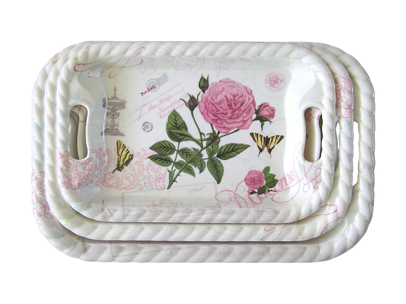 new rectangle melamine food serving tray with rose
