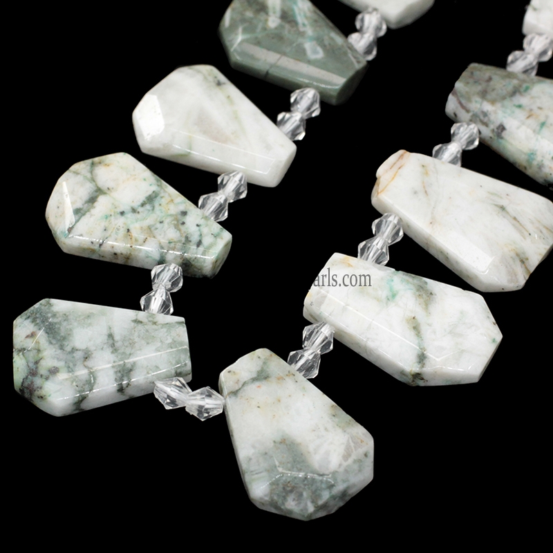 Green Tree Grain Stone Faceted Trapezoid Shape