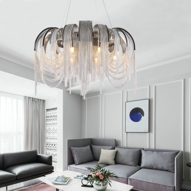 Luxurious Modern 8 Light Chain Chandelier Stream Chain Circular ...