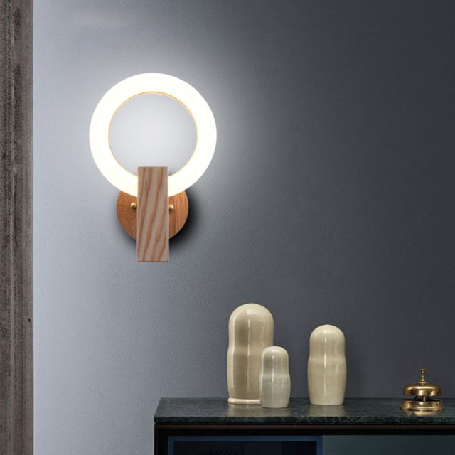 Modern LED Lighting Circle Wall Sconce with Wooden Holder Warm White,