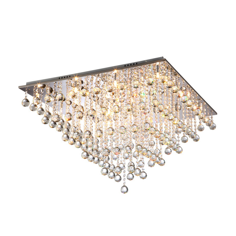 Modern 12-Light Crystal Rain Drops Flush Mount Ceiling Lamp, Chrome ...
