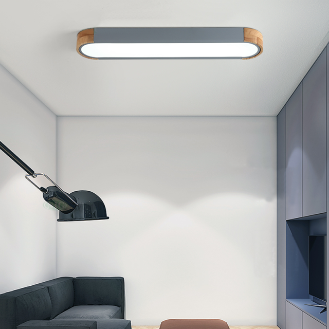 Modern Grey Dimmable LED Ceiling Light with Metal & Wood for Bedroom ...