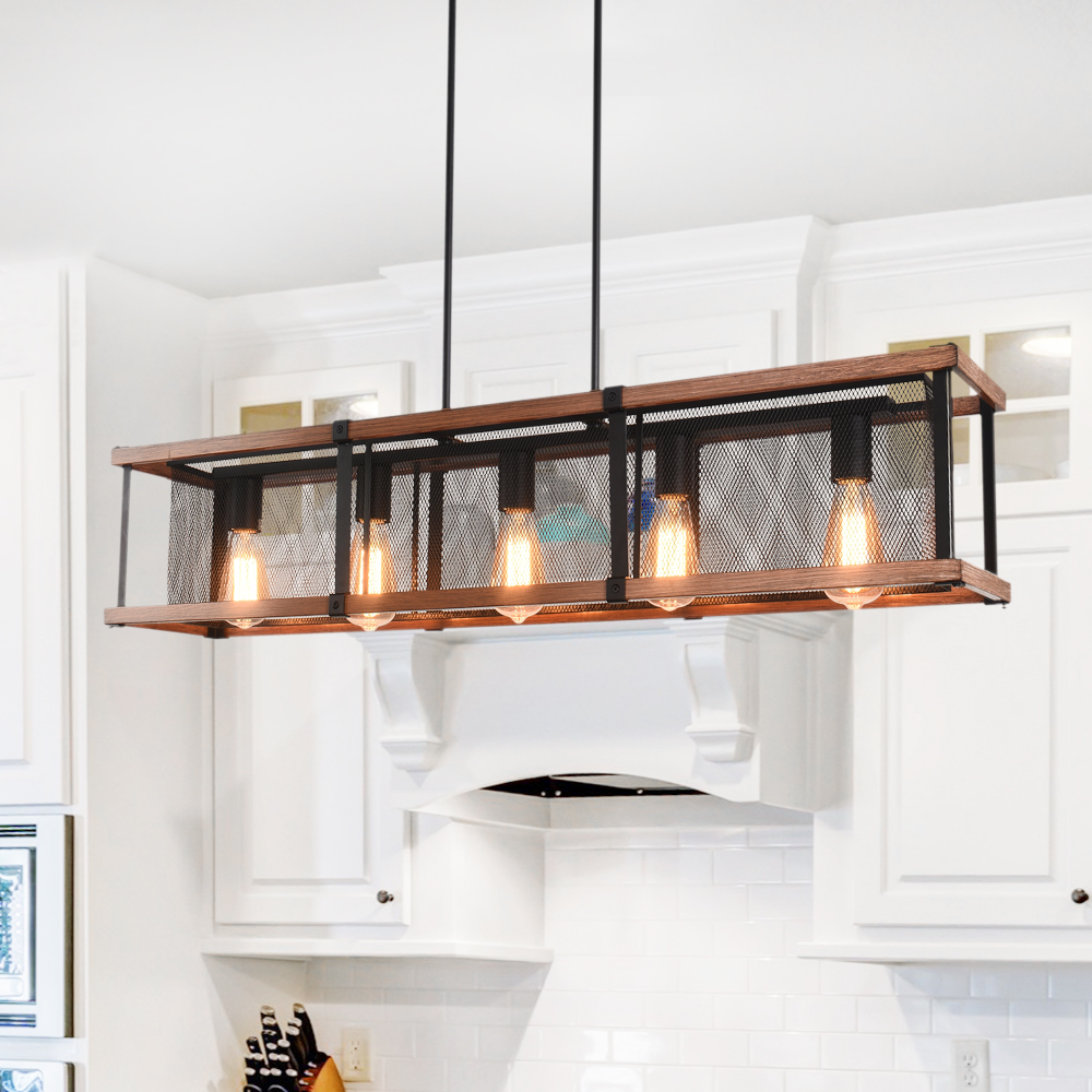 Modern Farmhouse 5-Lights Rectangular Chandelier for Kitchen Island ...