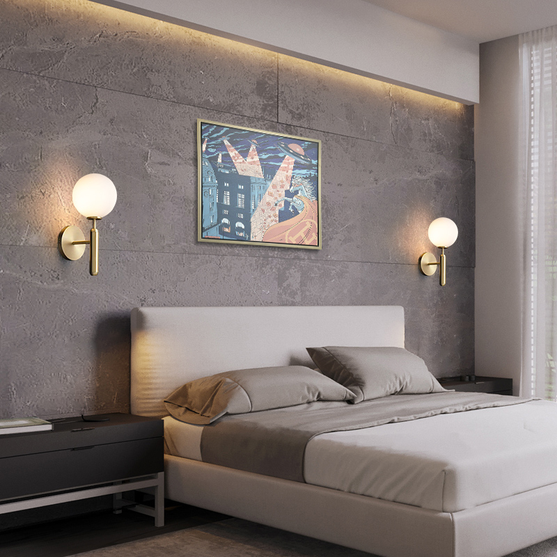 Modern Minimalist 1-Light Mini Glass Wall Sconce with Opaline Sphere ...