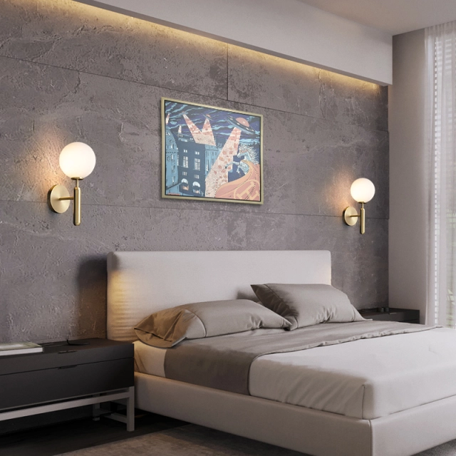 Modern Minimalist 1-Light Mini Glass Wall Sconce with Opaline Sphere ...