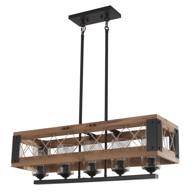 Rustic Wooden 3-Light Chandelier Modern Mid-century Farmhouse Pendant ...