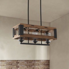 Rustic Wooden 3-Light Chandelier Modern Mid-century Farmhouse Pendant ...