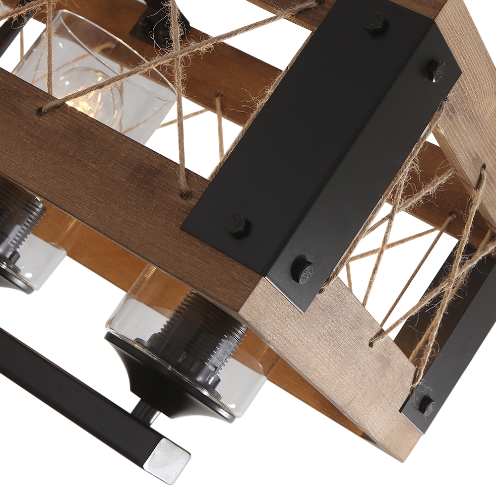 Rustic Wooden 3-Light Chandelier Modern Mid-century Farmhouse Pendant ...