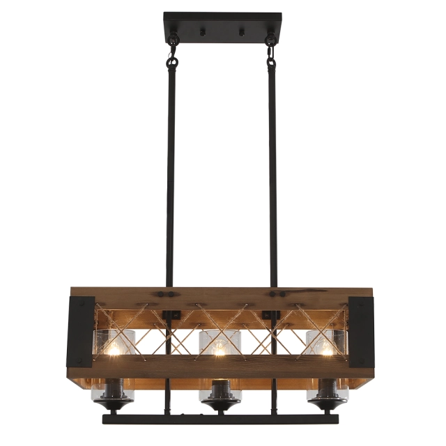 Rustic Wooden 3-Light Chandelier Modern Mid-century Farmhouse Pendant ...
