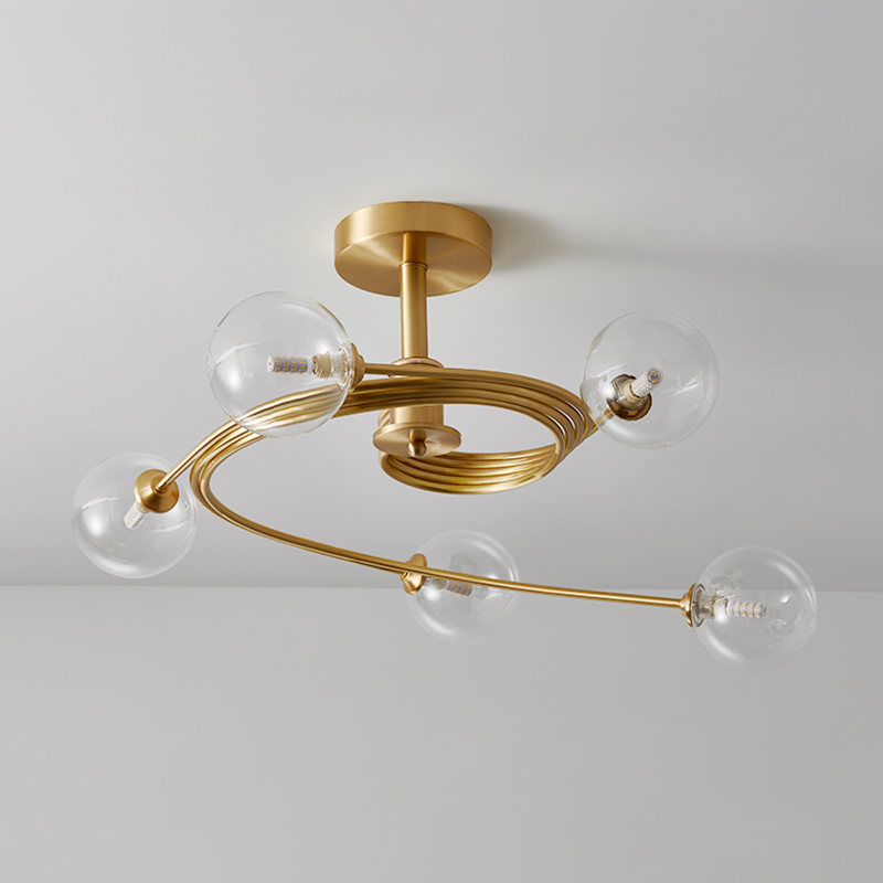 Brass Swirl Modern 5-Light Spin Ceiling Light with Clear Glass Globe ...