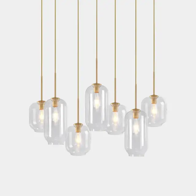 Modern Minimalist 7-Lights Linear Pendant Light with Clear Glass for ...