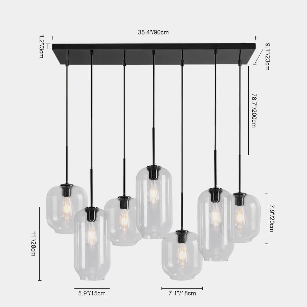 Modern Minimalist 7-Lights Linear Pendant Light with Clear Glass for ...
