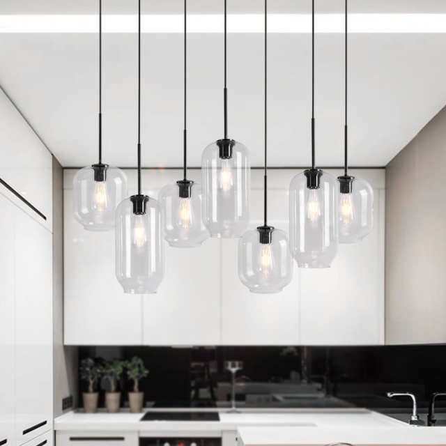 Modern Minimalist 7-Lights Linear Pendant Light with Clear Glass for ...