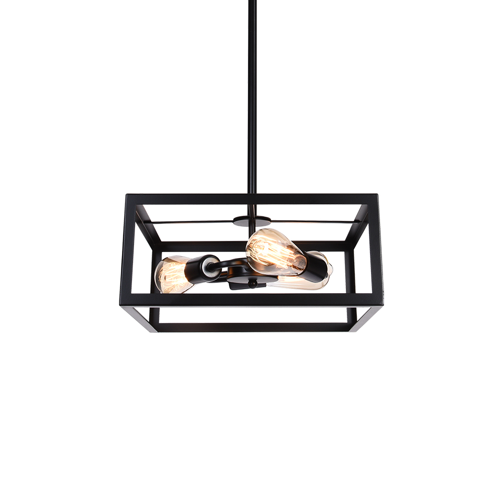 Mid Century Modern 3 Lights Black Square Chandelier Metal Frame Pendant ...