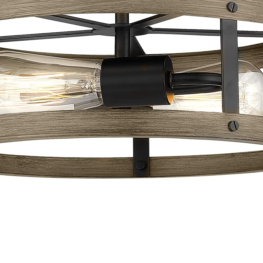 Modern Farmhouse Industrial Drum Semi Flush Mount Wood Open Cage ...